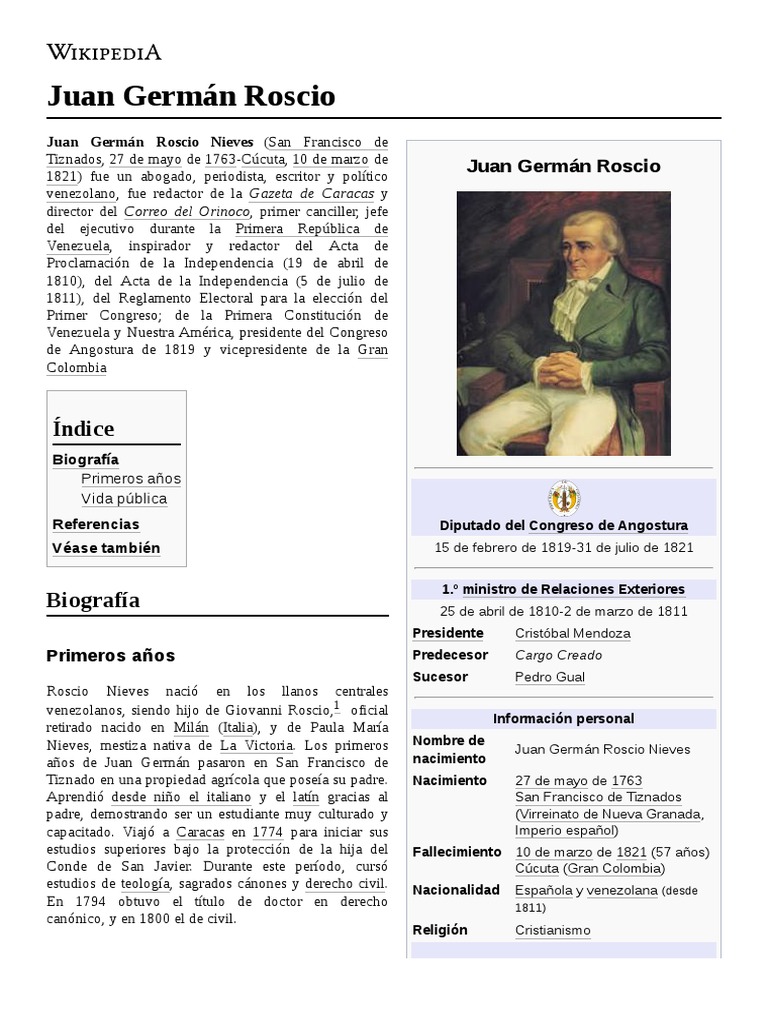 Biografía de Juan Germán Roscio | PDF | Venezuela | América del Sur