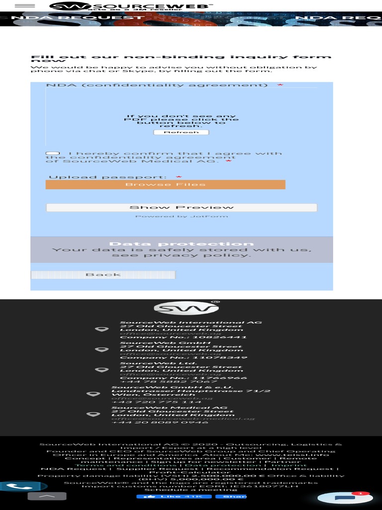NDA Request SourceWeb Medical AG ® | PDF | Privacy | Information Privacy