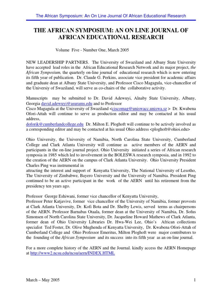 The African Symposium: An On Line Journal of African Educational ...