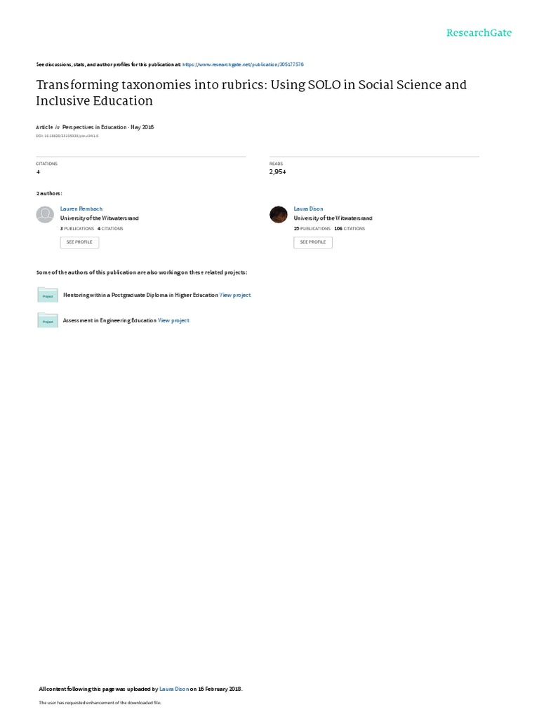 Transforming Taxonomies Into Rubrics Using SOLO in | PDF | Educational ...