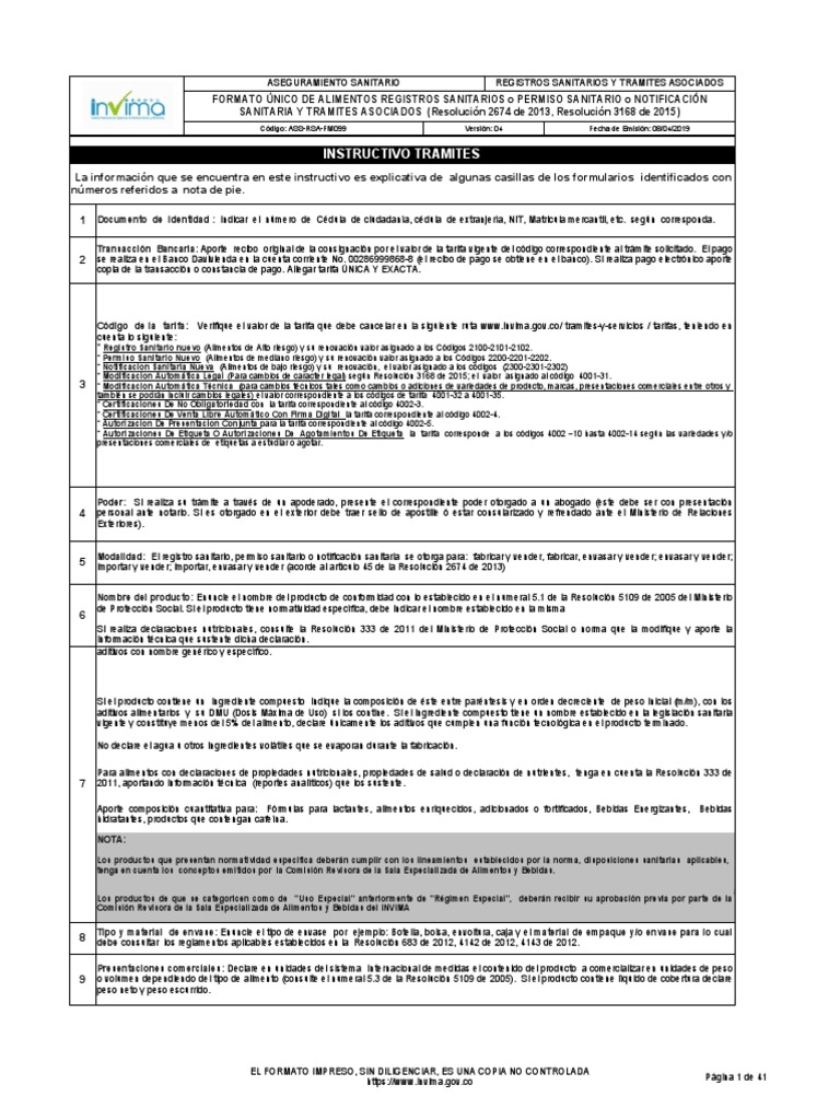 Formato Unico de Alimentos RS, PS, NS Invima | PDF | Alimentos | Business