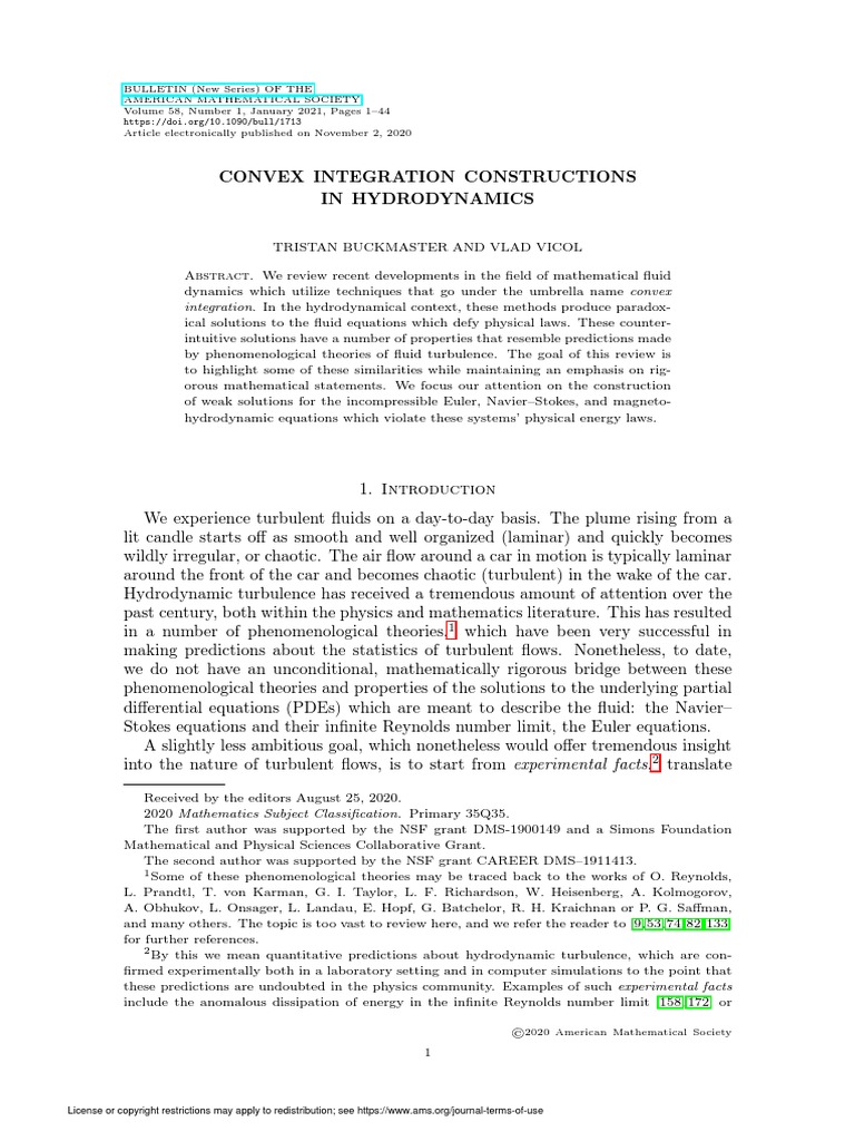 Convex Integration Constructions in Hydrodynamics | PDF | Fluid ...