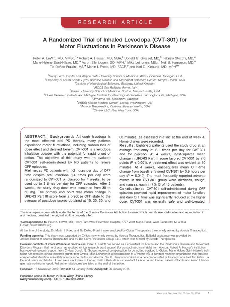 A Randomized Trial of Inhaled Levodopa (CVT-301) For Motor Fluctuations ...
