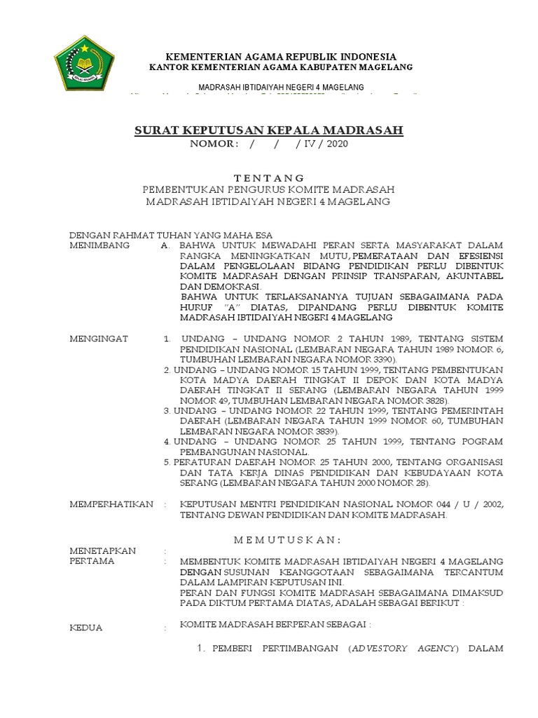 Contoh SK Pengurus Komite | PDF