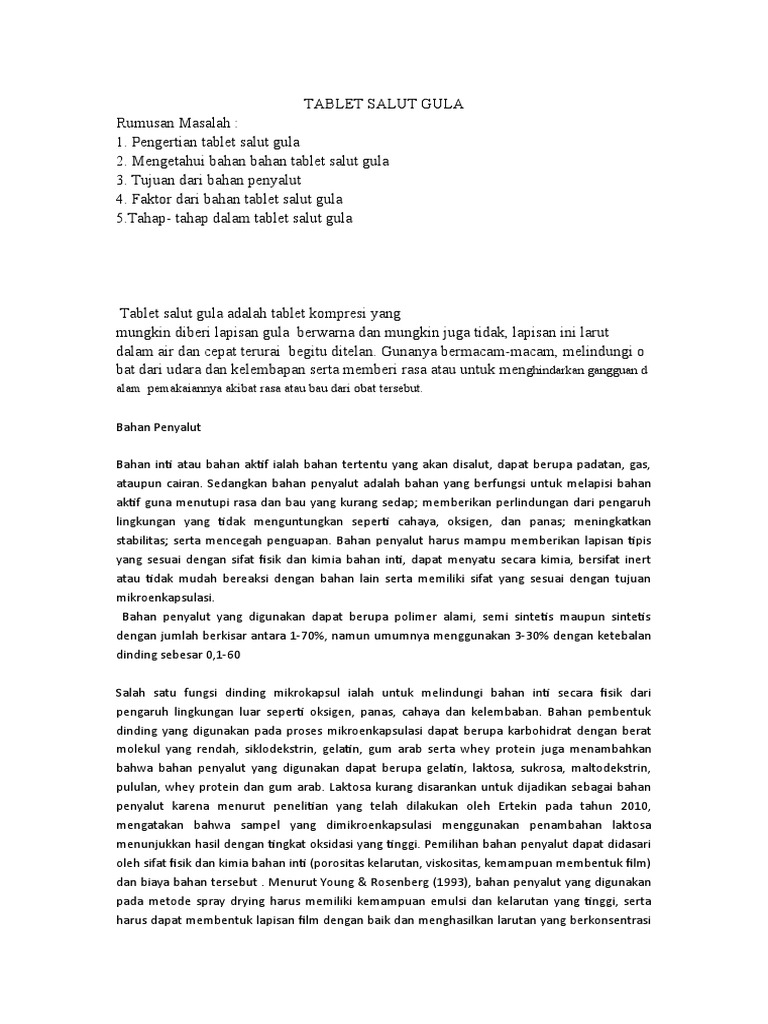 Bahan Tablet Salut Gula | PDF