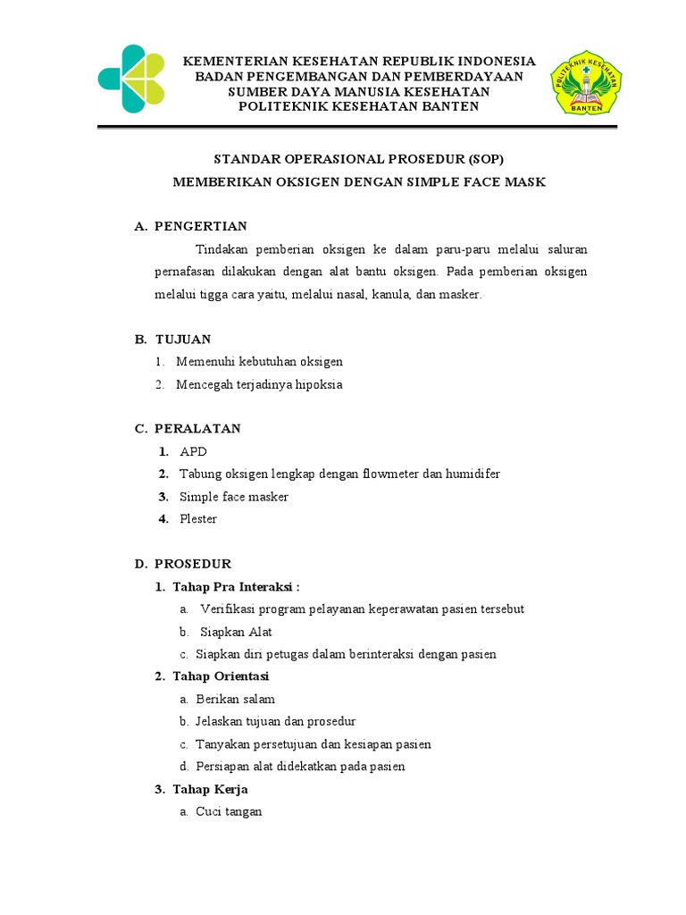 Sop Memberikan Oksigen Dengan Simple Face Mask | PDF