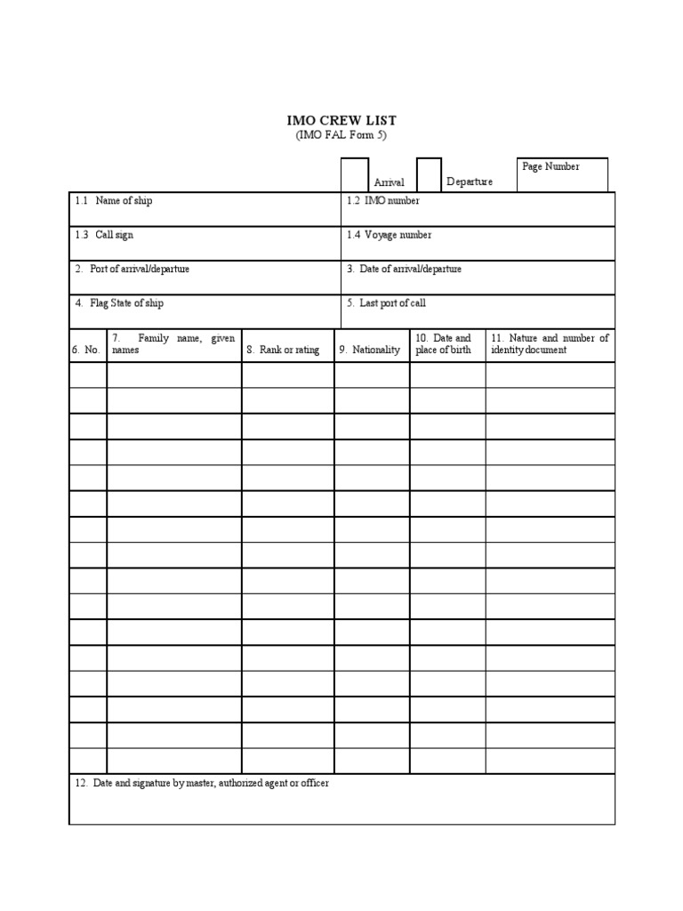 FALForm5 IMO Crew List | PDF