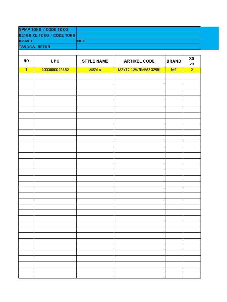 Template Formulir Retur Barang Excel | PDF