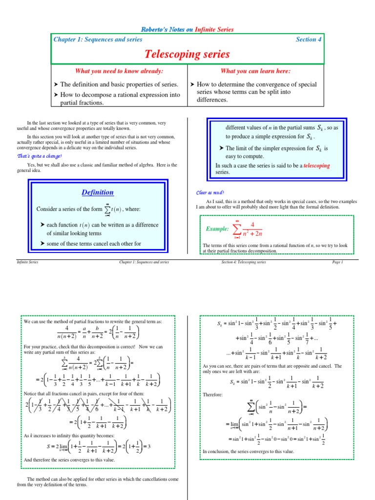 s1-4 Telescoping Series | PDF | Series (Mathematics) | Analysis