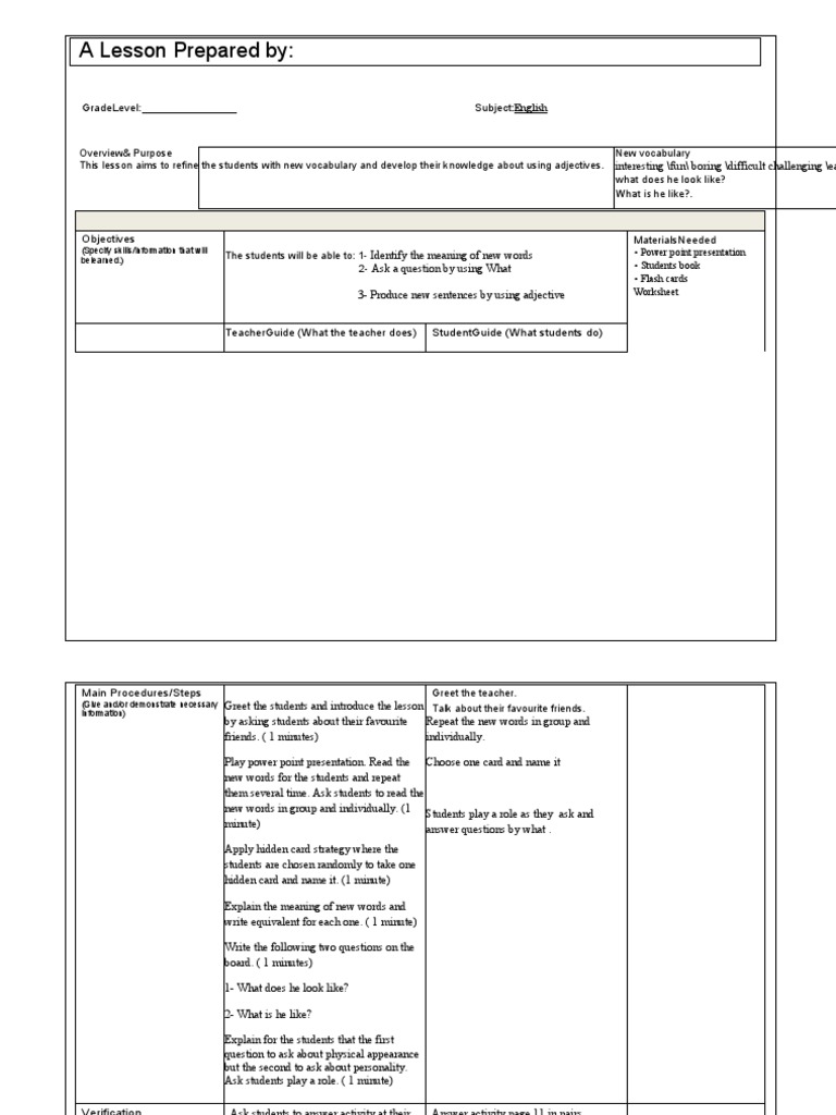Individual Lesson Plan Template | PDF | Vocabulary | Worksheet