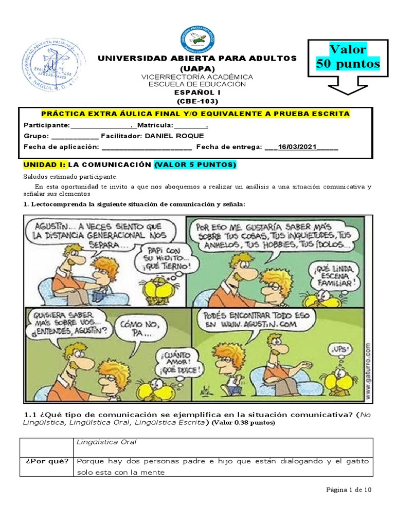 Practica de Espanol I | PDF | Asunto (gramática) | Predicado (Gramática)