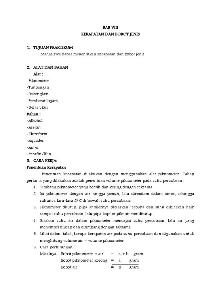 Kerapatan Dan Bobot Jenis | PDF