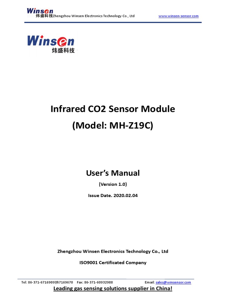 MH z19c Pins Type Co2 Manual Ver1 - 0 | PDF | Carbon Dioxide | Power Supply