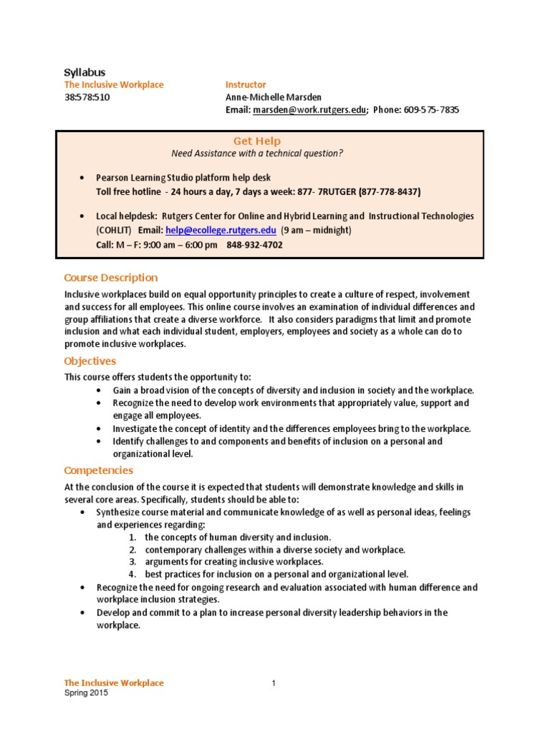 The Inclusive Workplace Instructor: Syllabus | PDF | Educational ...