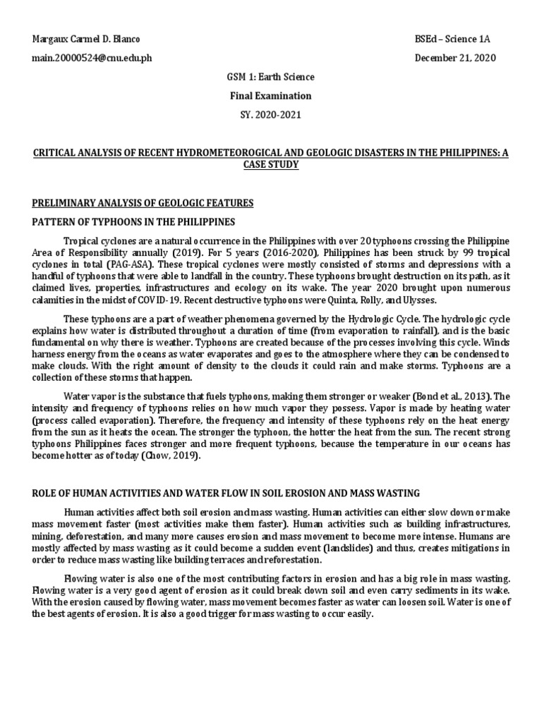 Critical Analysis of Recent Hydrometeorogical and Geologic Disasters in ...