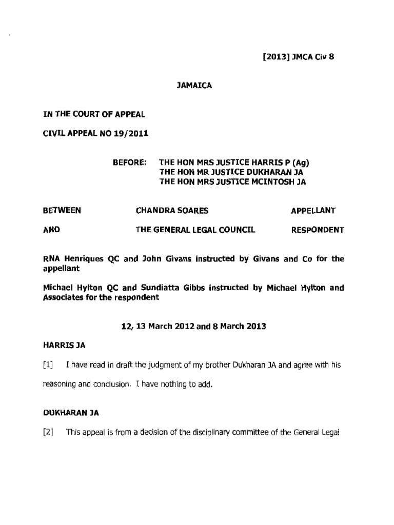 COA 2013-03-08 Chandra Soares Vs General Legal Council 19 of 2011 | PDF ...