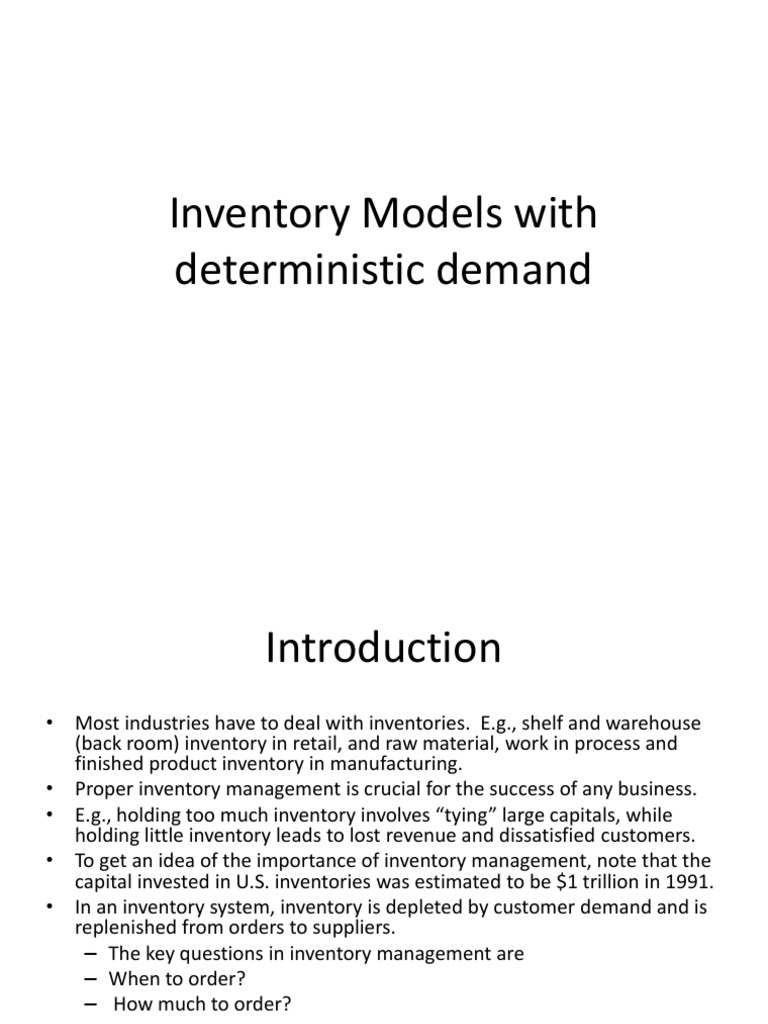 Deterministic Demand Inventory Models | PDF | Inventory | Demand