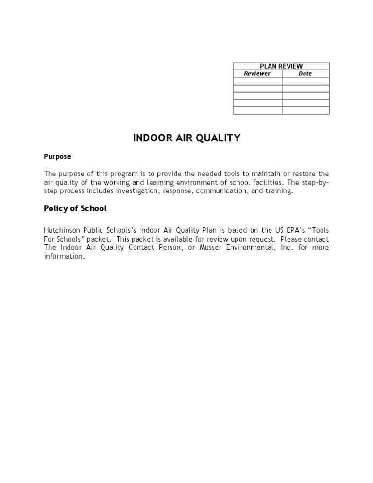 Indoor Air Quality Plan for Schools | PDF