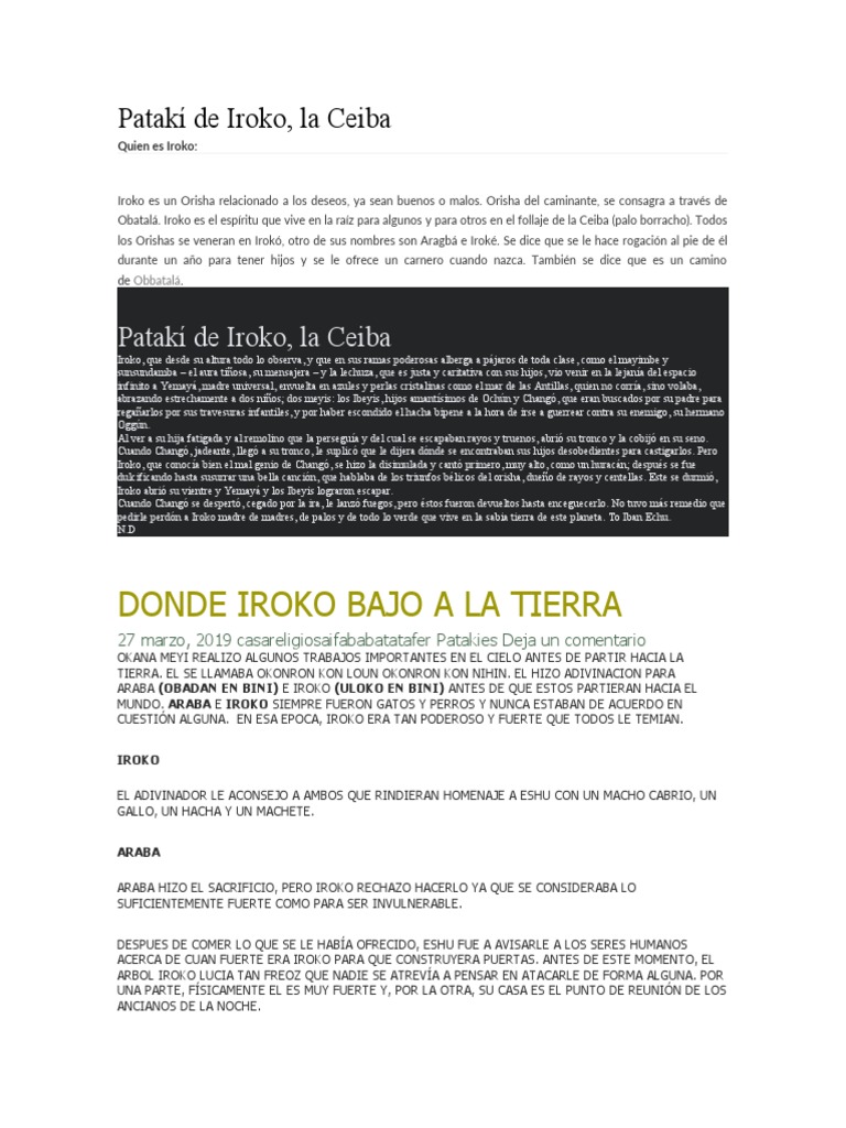 Patakí de Iroko | PDF | Santeria | Mitología