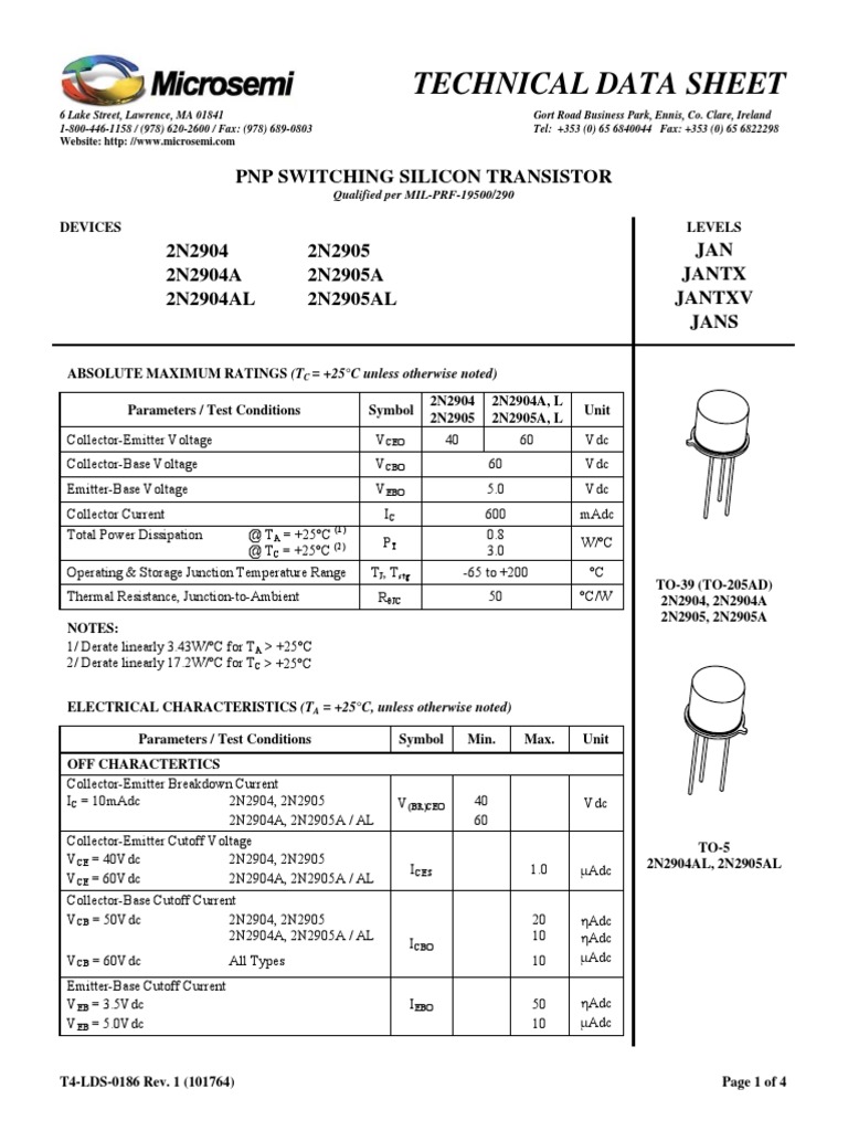 Technical Data Sheet: PNP Switching Silicon Transistor | PDF | Bipolar Junction Transistor ...