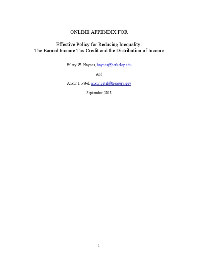 Hoynes Patel Appendix JHR 092618 | PDF | Earned Income Tax Credit ...