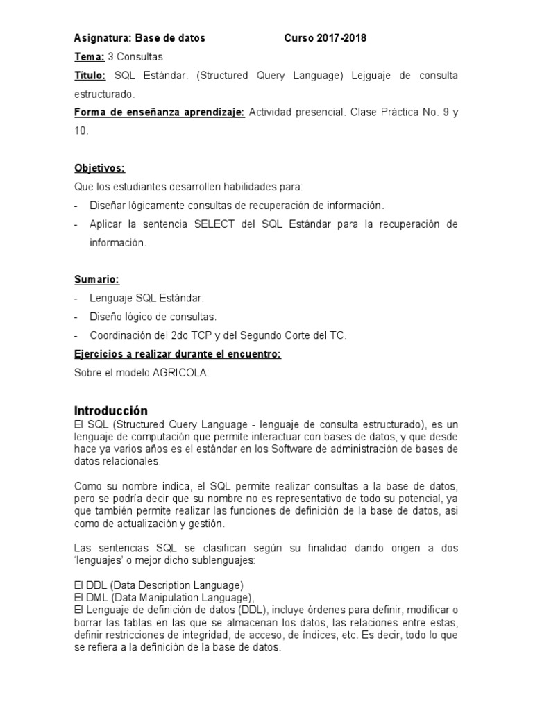 SQL 9 y 10 Introducción | PDF | SQL | Ingeniería de software