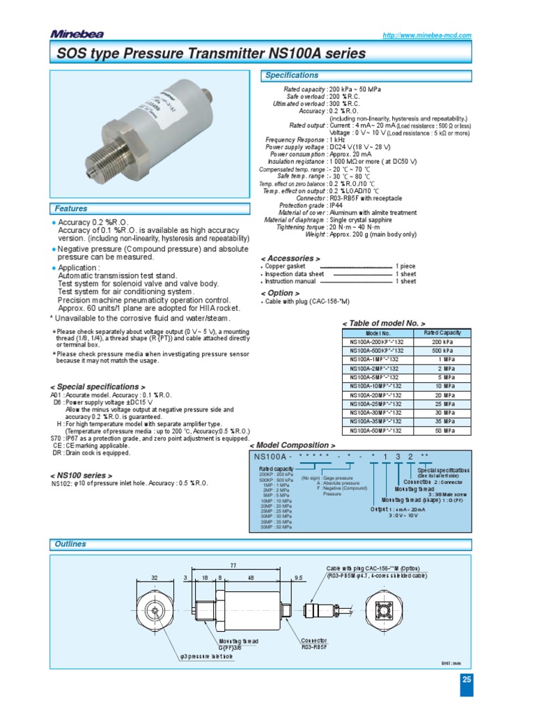 SOS Type Pressure Transmitter NS100A Series: Specifications | PDF ...