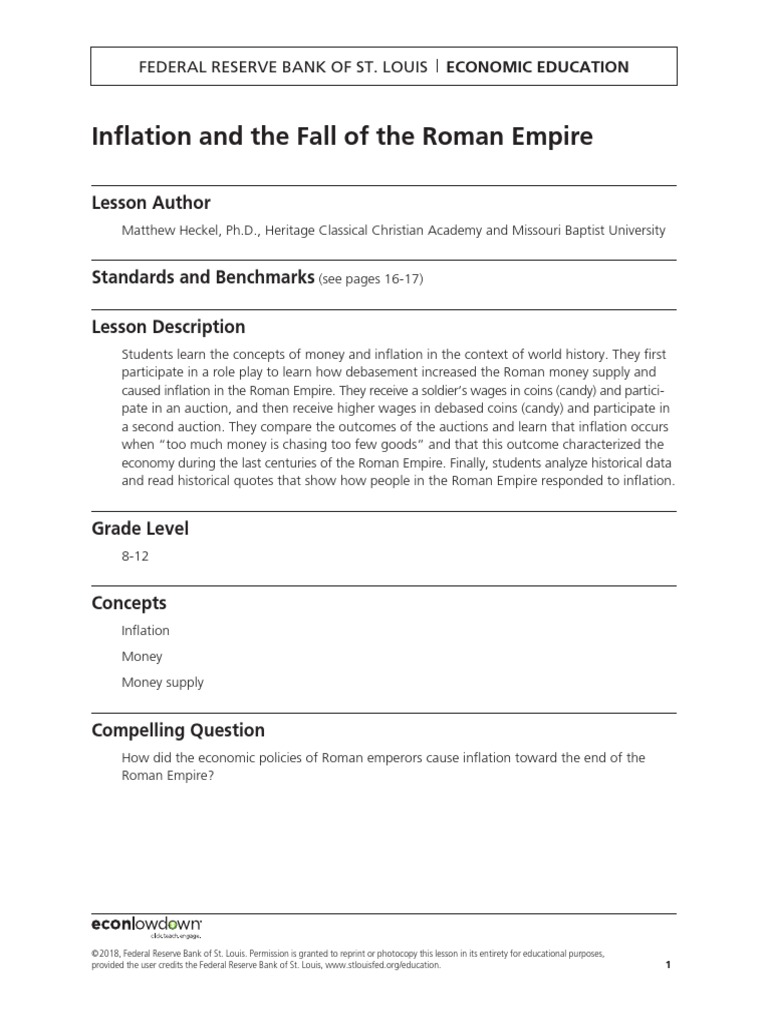 Inflation and The Fall of The Roman Empire: Lesson Author | PDF | Money ...