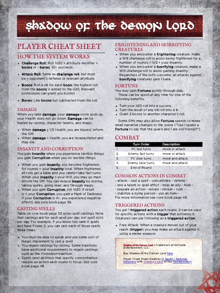 SotDL Player Cheat Sheet | Download Free PDF | Role Playing | Entertainment