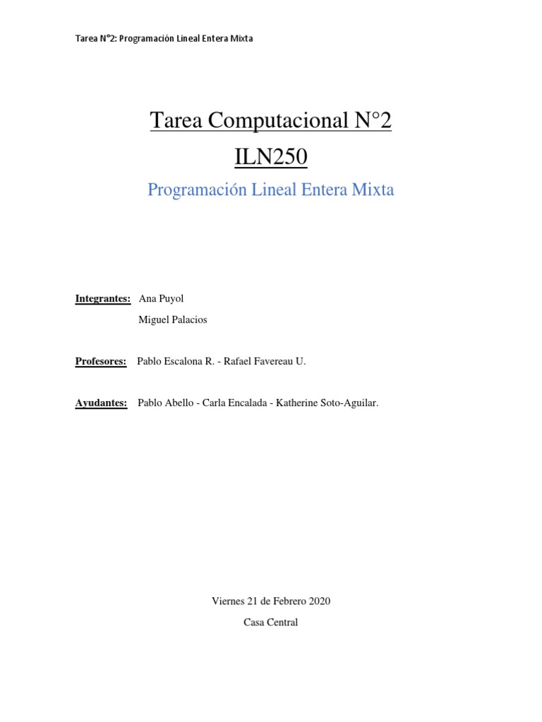Programación Lineal Entera Mixta | PDF | Programación lineal ...