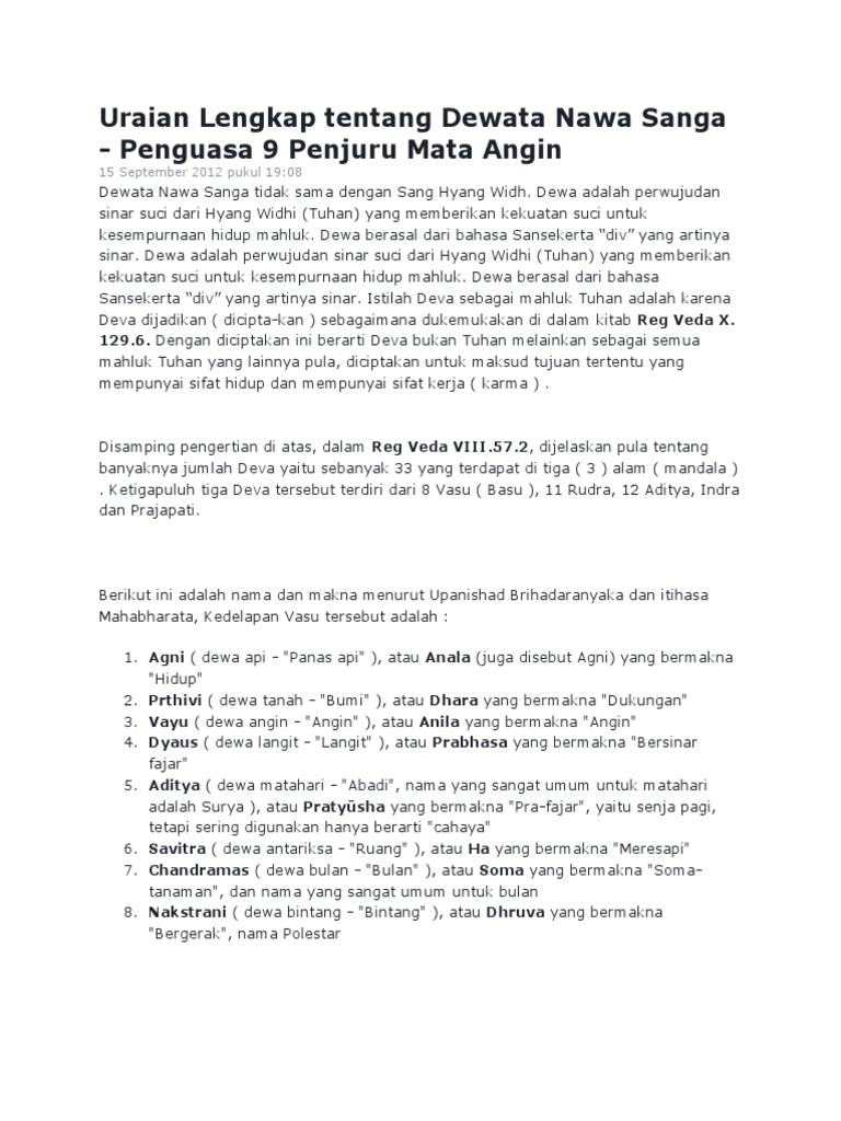 Uraian Lengkap Tentang Dewata Nawa Sanga | PDF