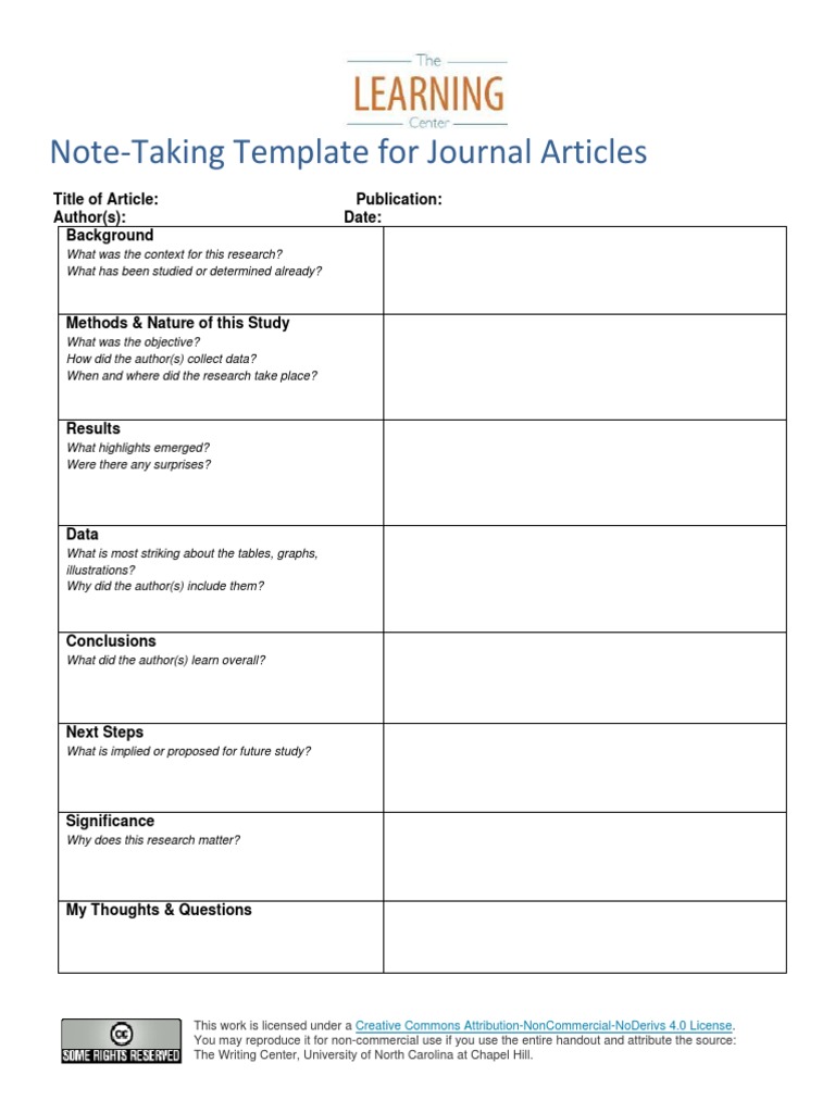 Journal Article Note-Taking Template | PDF