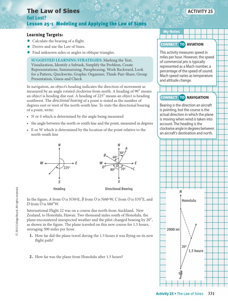 PreCal SB 331-336 Law of Sines Development and Practice | PDF | Sine ...