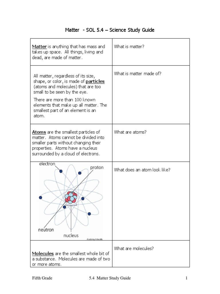 Matter - SOL 5.4 - Science Study Guide | PDF | Gases | Matter