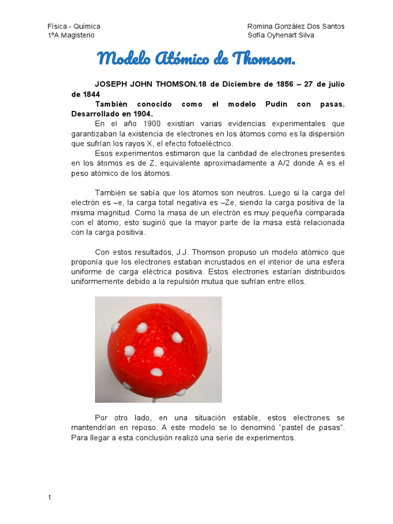 Modelo de Thomson | PDF | Átomos | Electrón