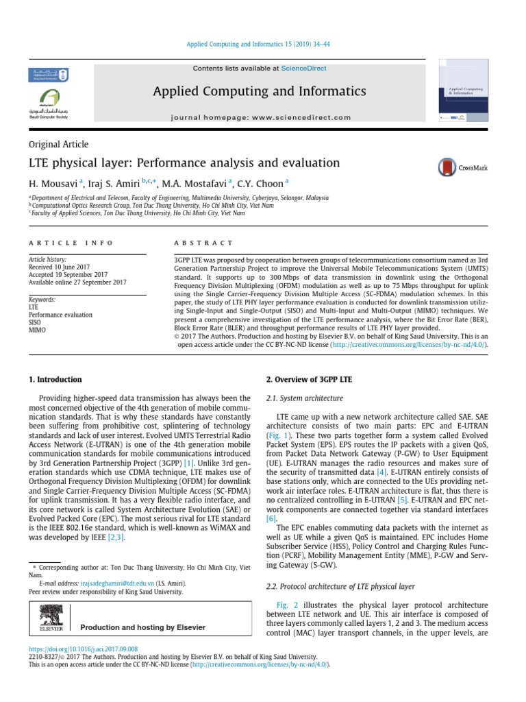 LTE Physical Layer Performance Analysis and - 2019 - Applied Computing and Info | PDF | Mimo ...
