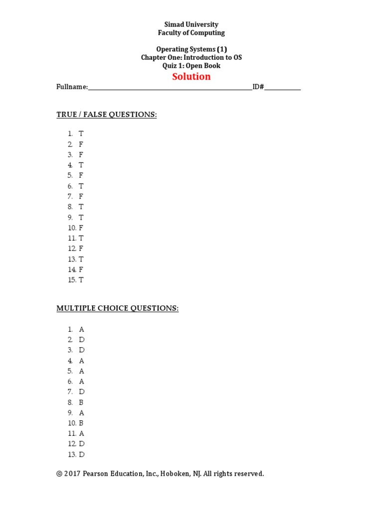 Chapter1:operating System, Quiz With Answers | PDF