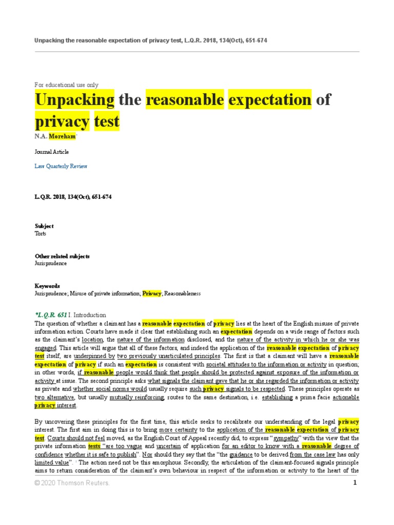Unpacking The Reasonable Expectation of Privacy Test | PDF ...