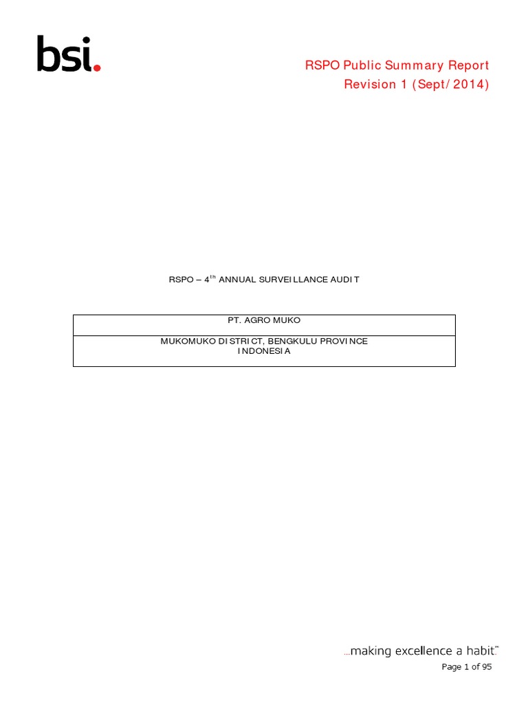 RSPO Audit Summary for PT. Agro Muko | PDF | Regulatory Compliance | Audit