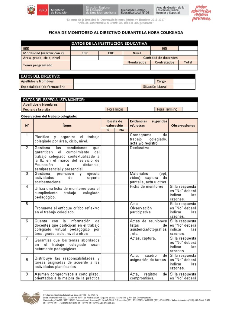 Ficha de Monitoreo de La Hora Colegiada-2021 | PDF | La naturaleza humana | Science