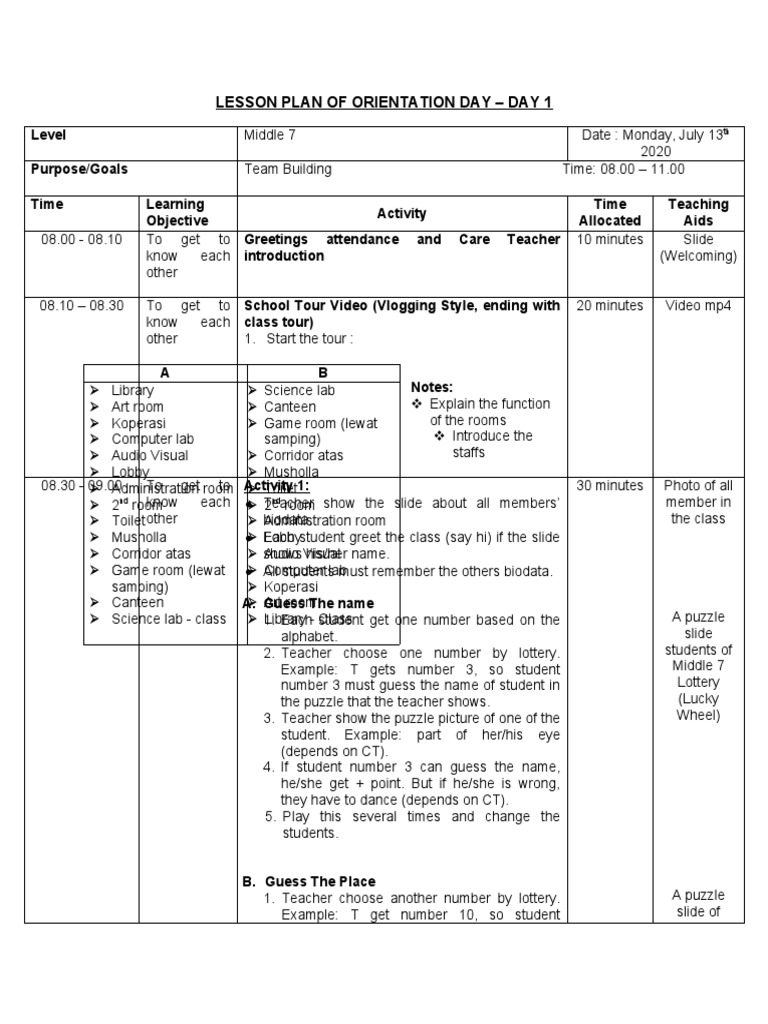 Lesson Plan For Orientation Day Middle 7 | PDF | Lesson Plan | Teachers
