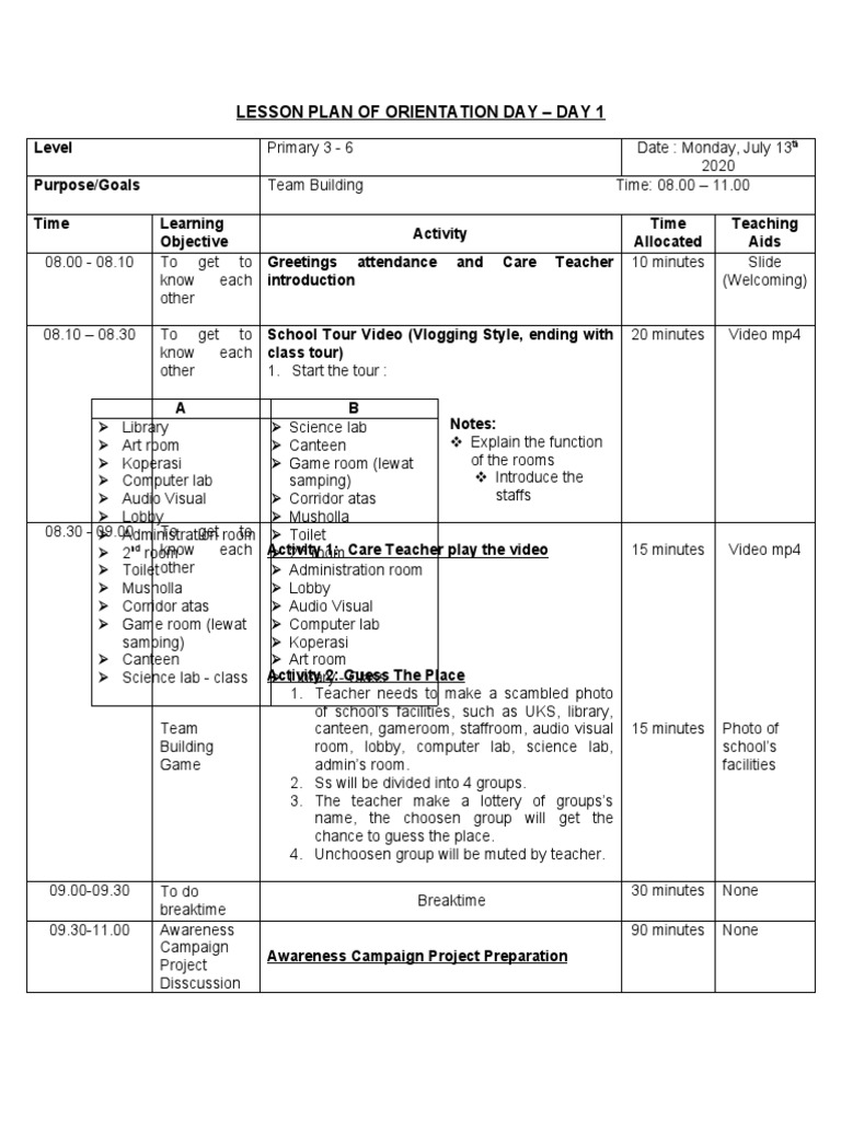 Lesson Plan For Orientation Day P3-6 | PDF | Lesson Plan | Teachers