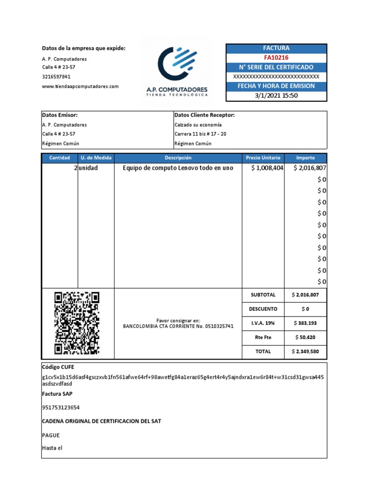 Formato de Factura | PDF | Documentos empresariales | Contabilidad