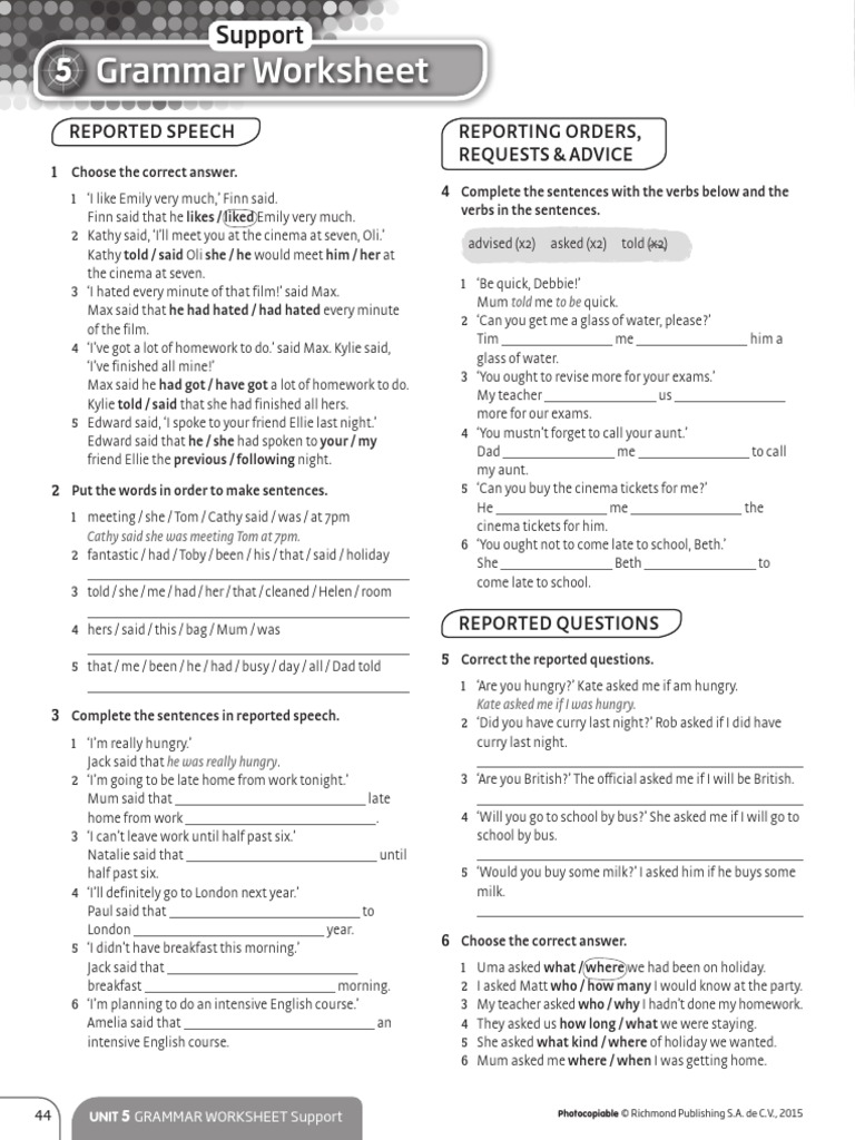 Achievers B1 Grammar Worksheet Support Unit 5 | PDF | Linguistic ...