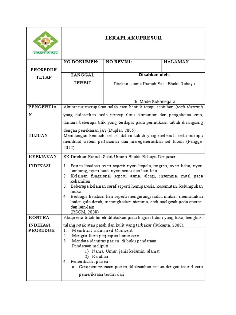 Sop Terapi Akupresur | PDF