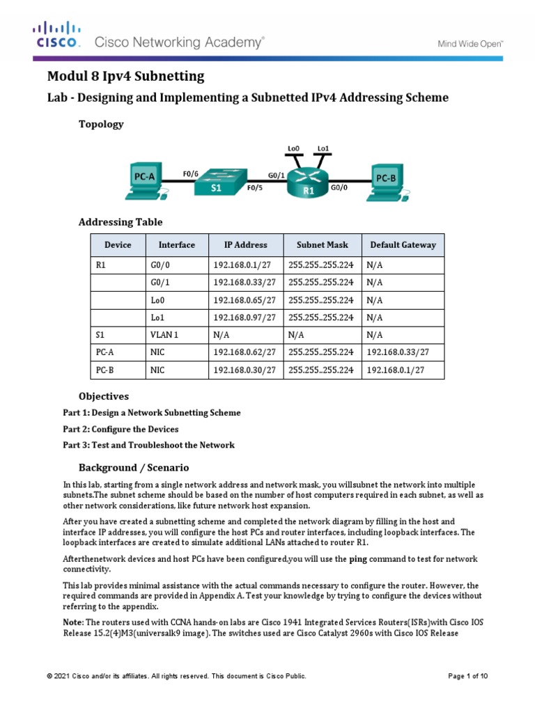 Modul 8 Ipv4 Subnetting: Lab - Designing and Implementing A Subnetted Ipv4 Addressing Scheme ...