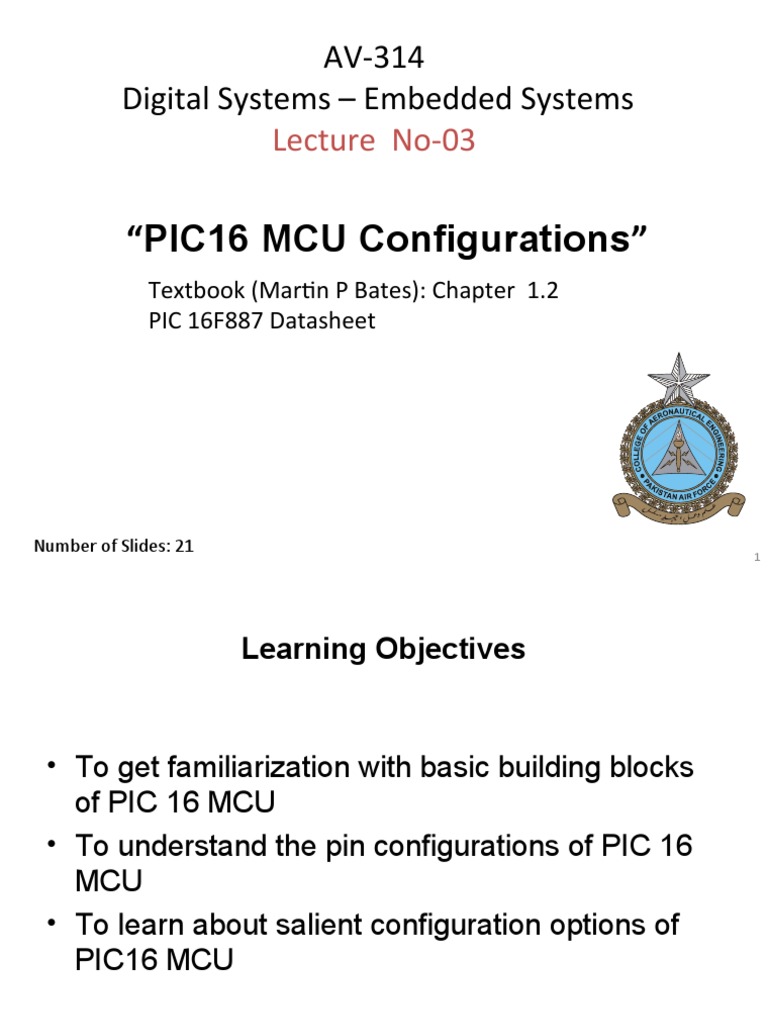 Lecture 03 AV-314 PIC Configuration | PDF | Microcontroller | Integrated Circuit