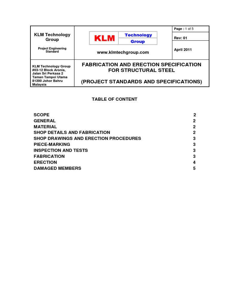 Project Standards and Specifications Structural Steel Rev01 | PDF ...