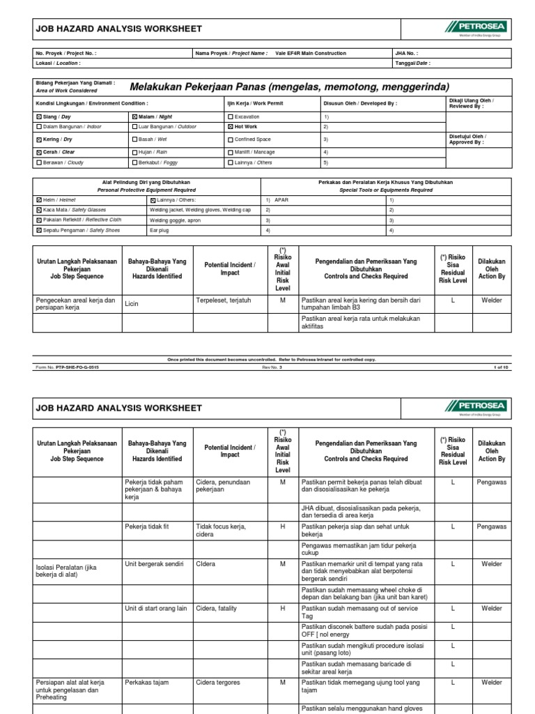 JSA Pekerjaan Panas (Las, Gerinda, Cutting) | PDF