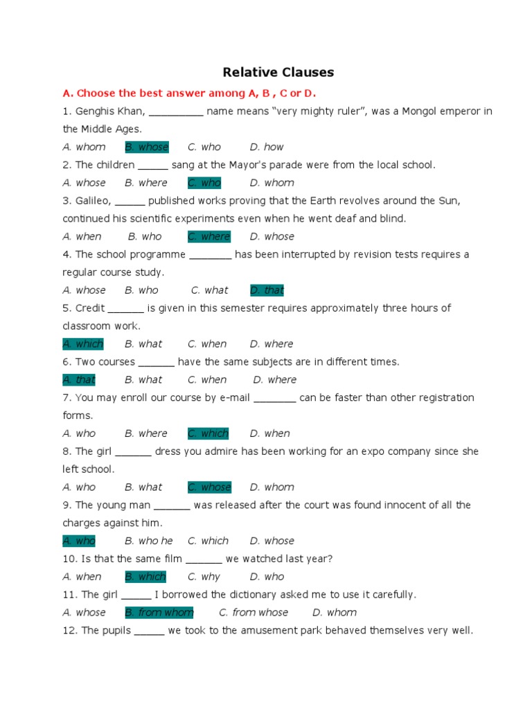 Relative Clauses Handout 1 | PDF | Syntax | Grammar